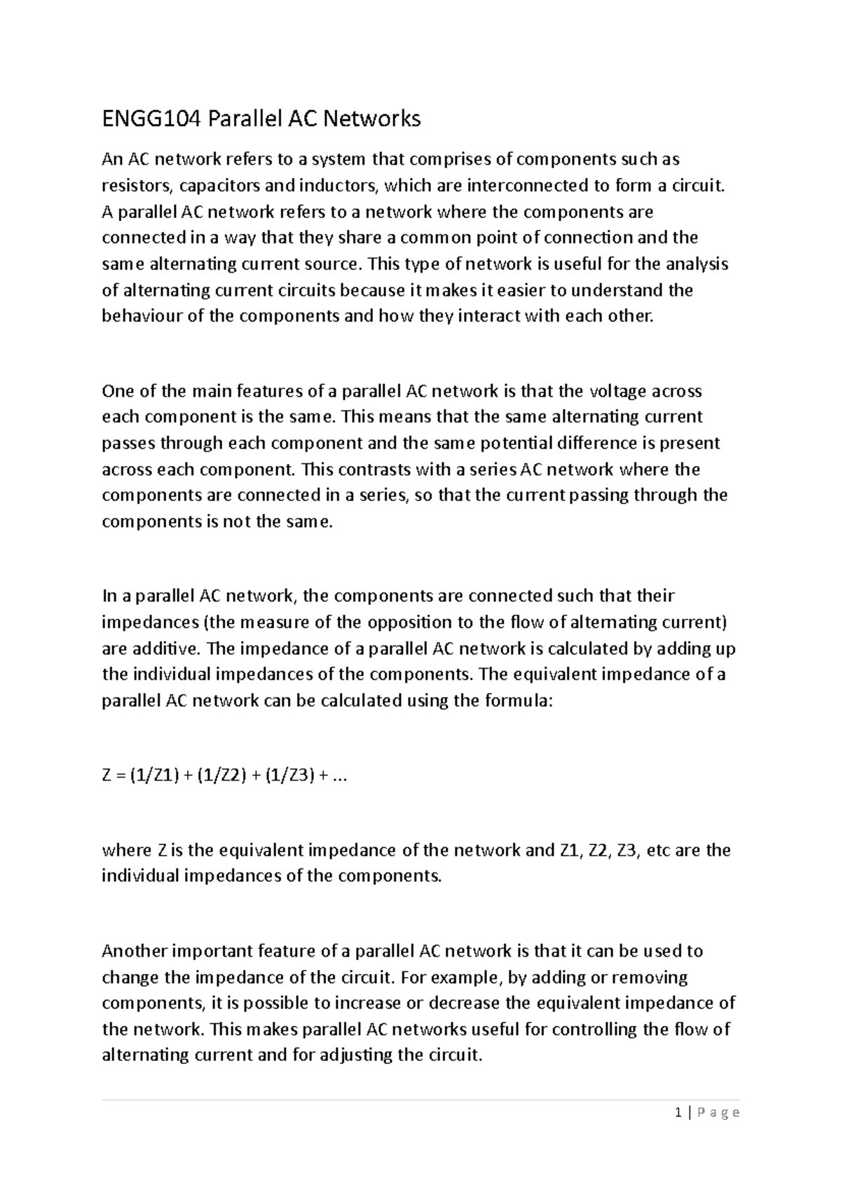 ENGG104 Parallel AC Networks - A parallel AC network refers to a ...