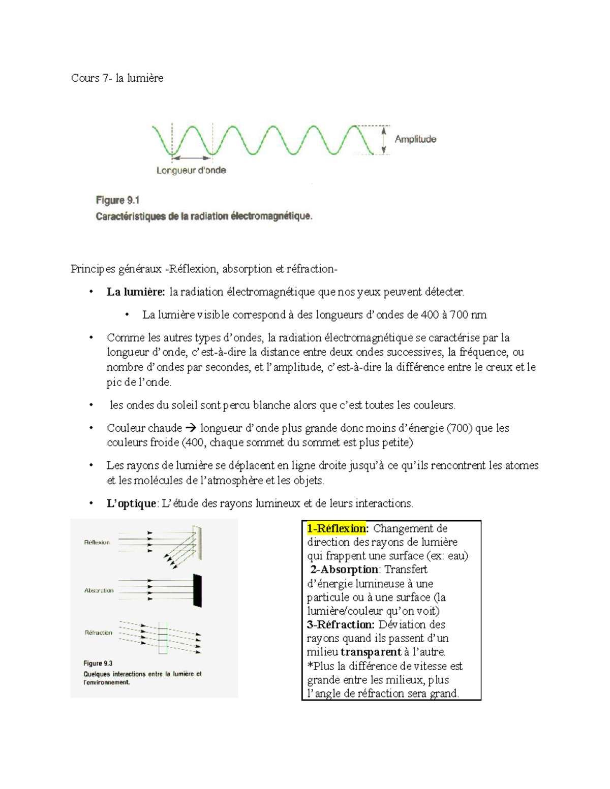 Doc final - Note de cours 7 à 12 - Cours 7- la lumière Principes ...