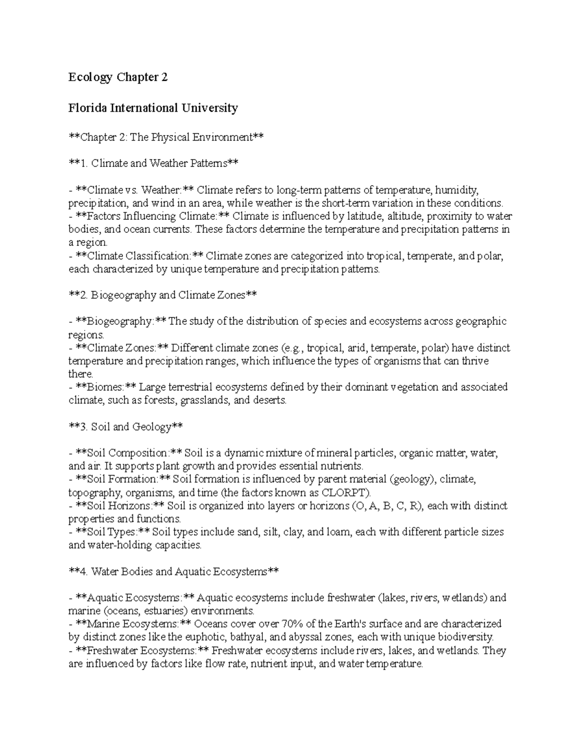 Chapter 2 Notes - Ecology Chapter 2 Florida International University ...