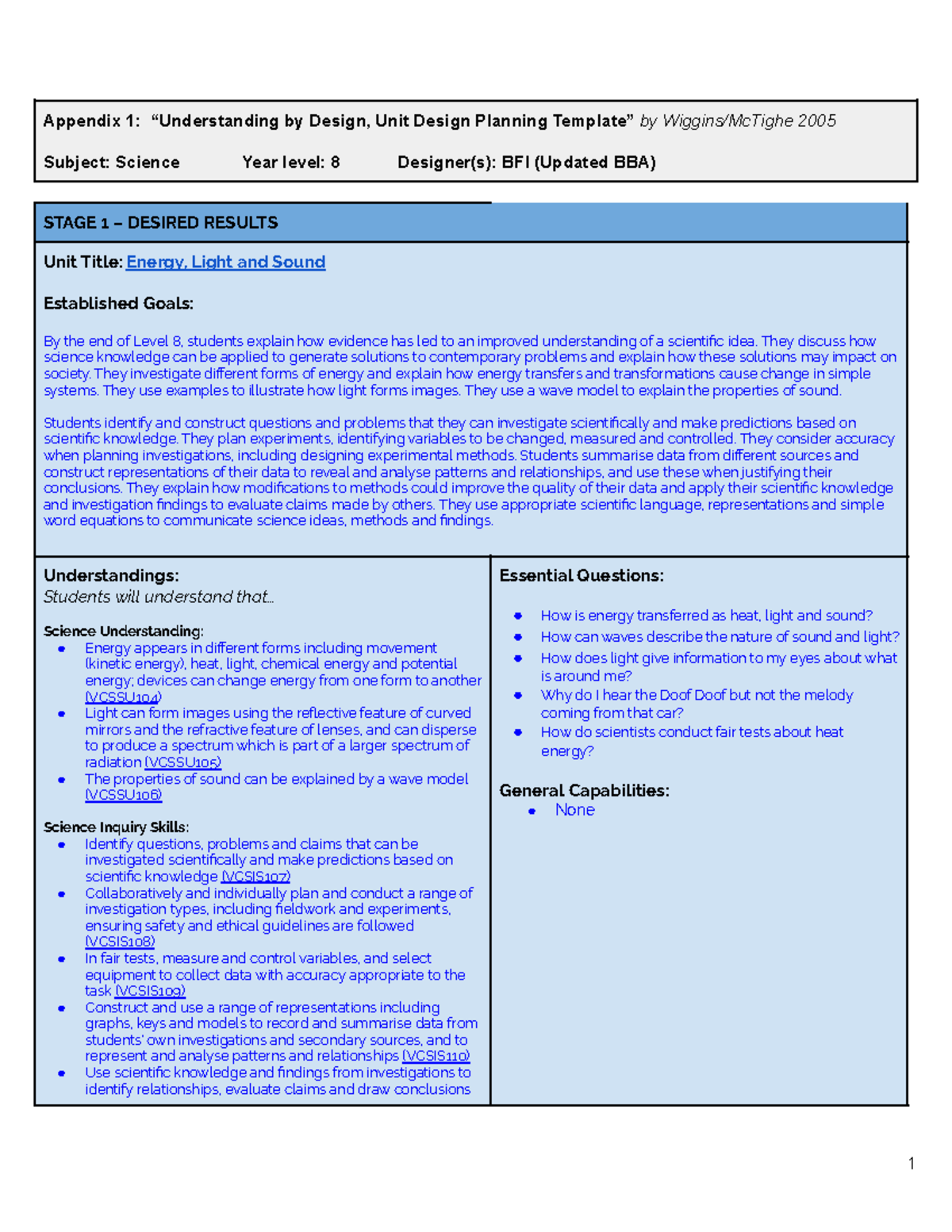 08 S1-2 UBD Energy, Light & Sound - Appendix 1: “Understanding by ...