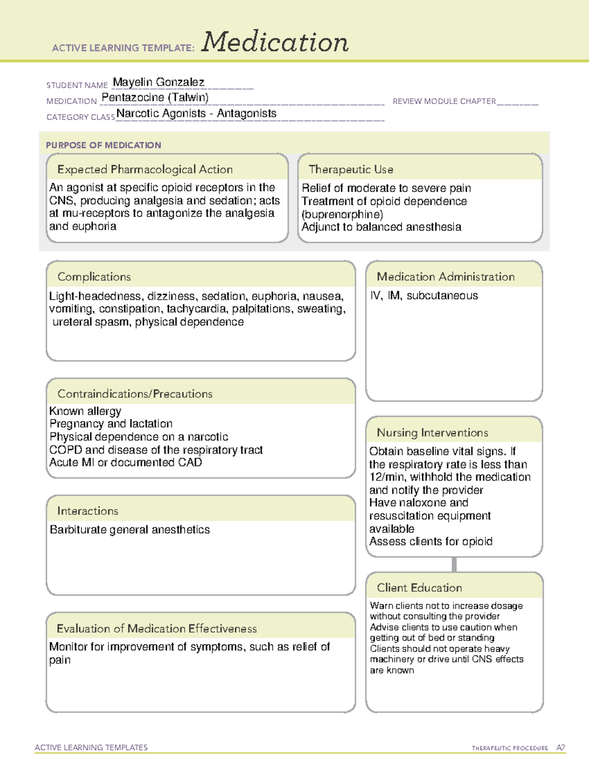 Pentazocine (Talwin) - Drug Templates - ACTIVE LEARNING TEMPLATES ...