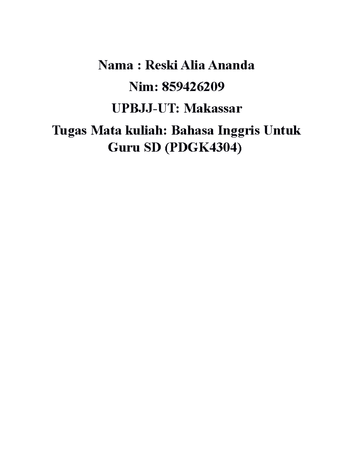 Tugas Tutorial 2 Bahasa Inggris - Nama : Reski Alia Ananda Nim ...
