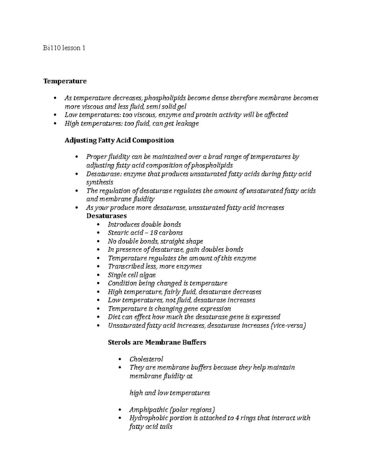 Bi110 lesson 1 - business notes - Bi110 lesson 1 Temperature As ...