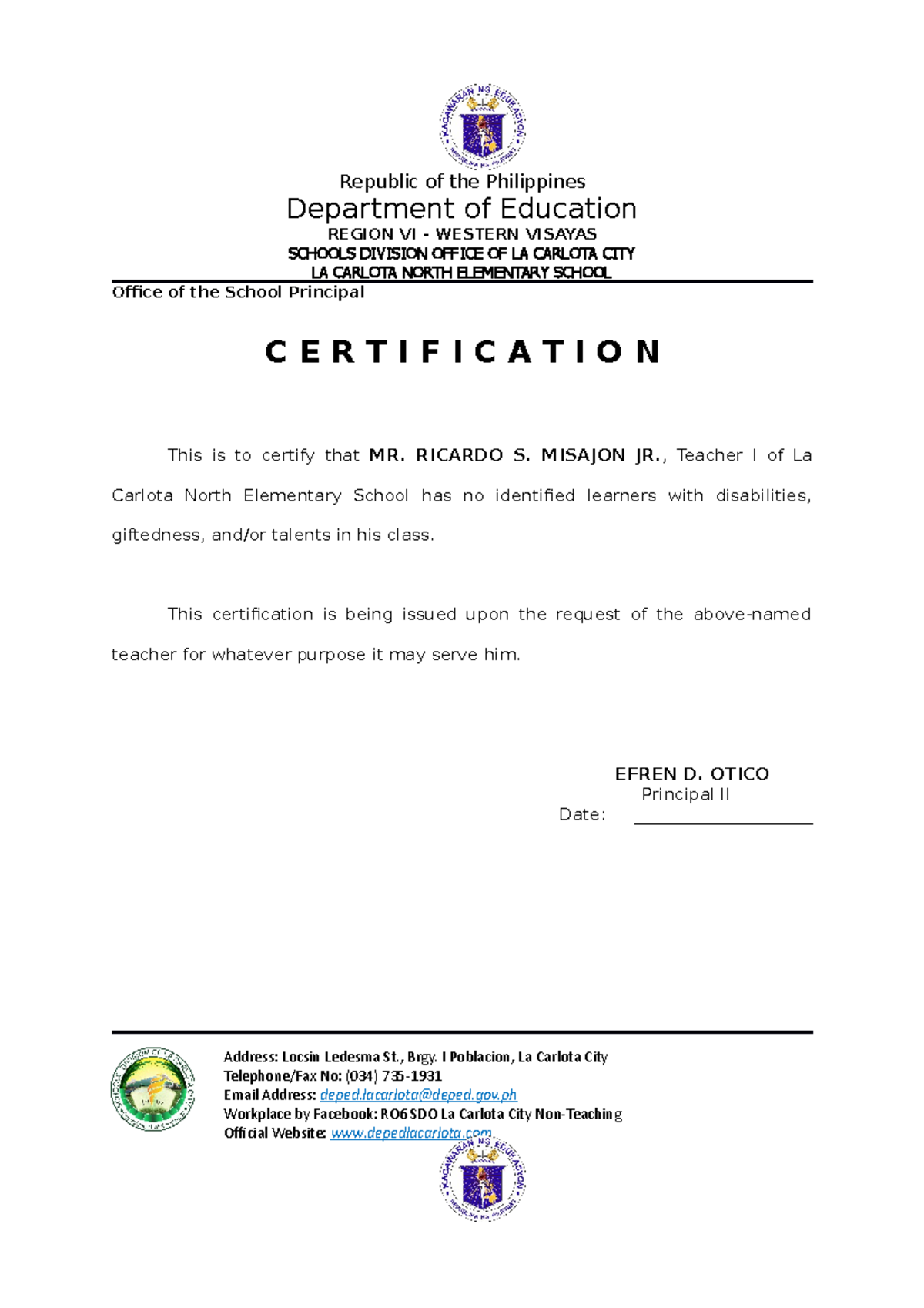 Certification FOR Pupils WITH Special Needs AND FROM Indigenous Groups ...