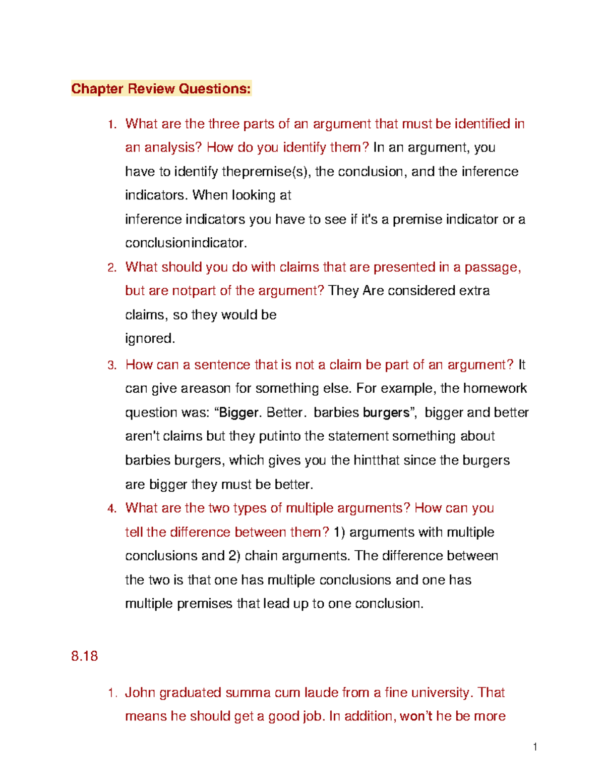 Chapter Review Questions argument 3 - Chapter Review Questions: What ...