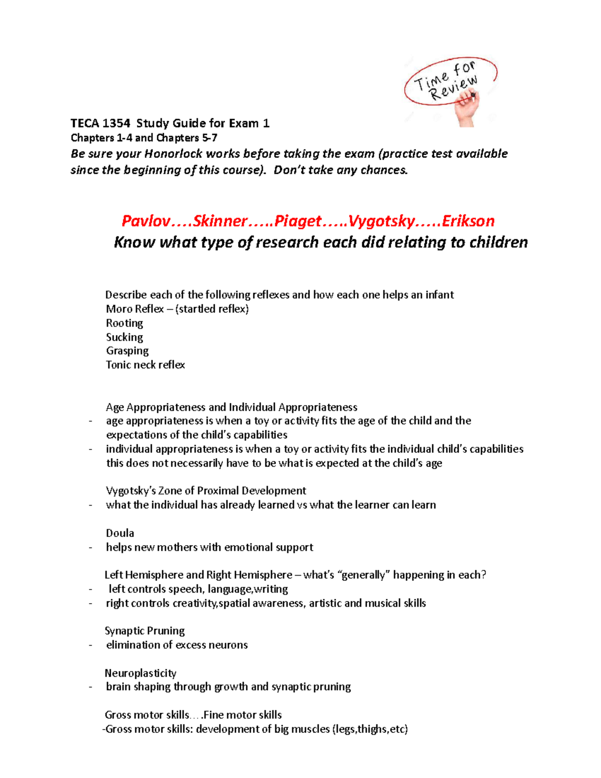 Study Guide Exam 1 Spring 2022 TECA - TECA 1354 Study Guide for Exam 1 Chapters 1-4 and Chapters ...