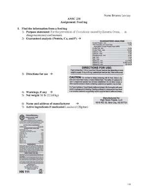 ANSC Nutrition Lab 3 - Name _Laney Anderson Section 231-10 Domestic Animal Nutrition (ANSC 231 ...