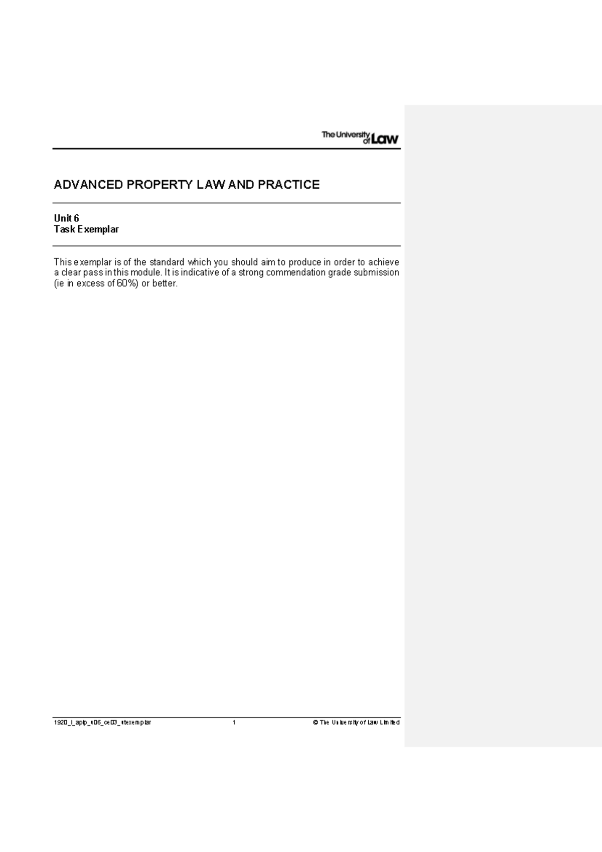 Unit 6- Exemplar - ADVANCED PROPERTY LAW AND PRACTICE Unit 6 Task ...