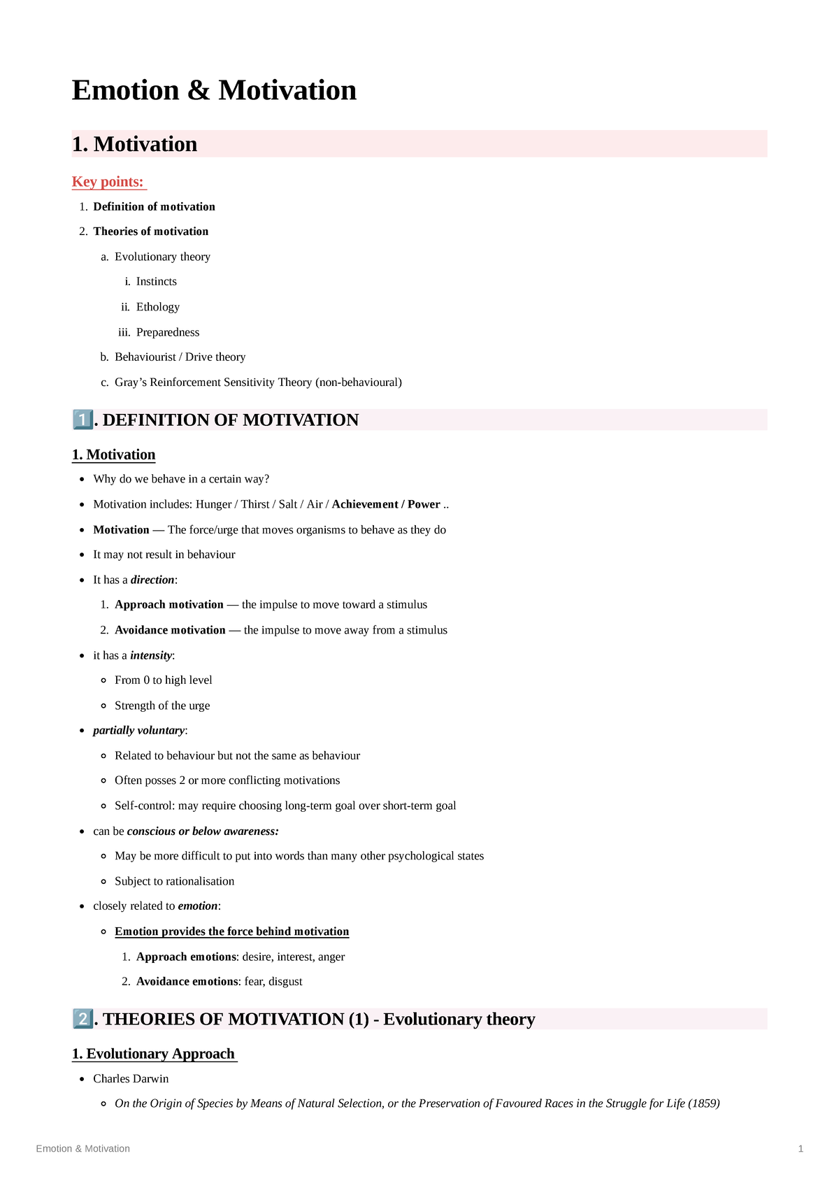 Lecture: Emotion&Motivation - Emotion & Motivation 1. Motivation Key ...