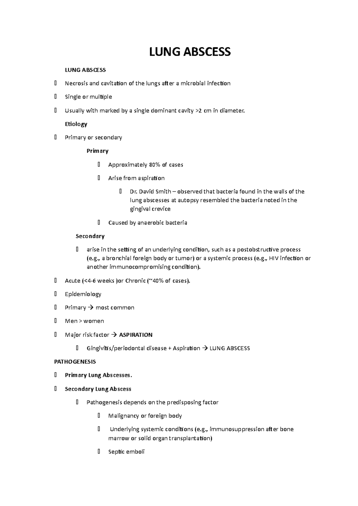 LUNG Abscess - Lecture notes 21 - LUNG ABSCESS LUNG ABSCESS Necrosis ...