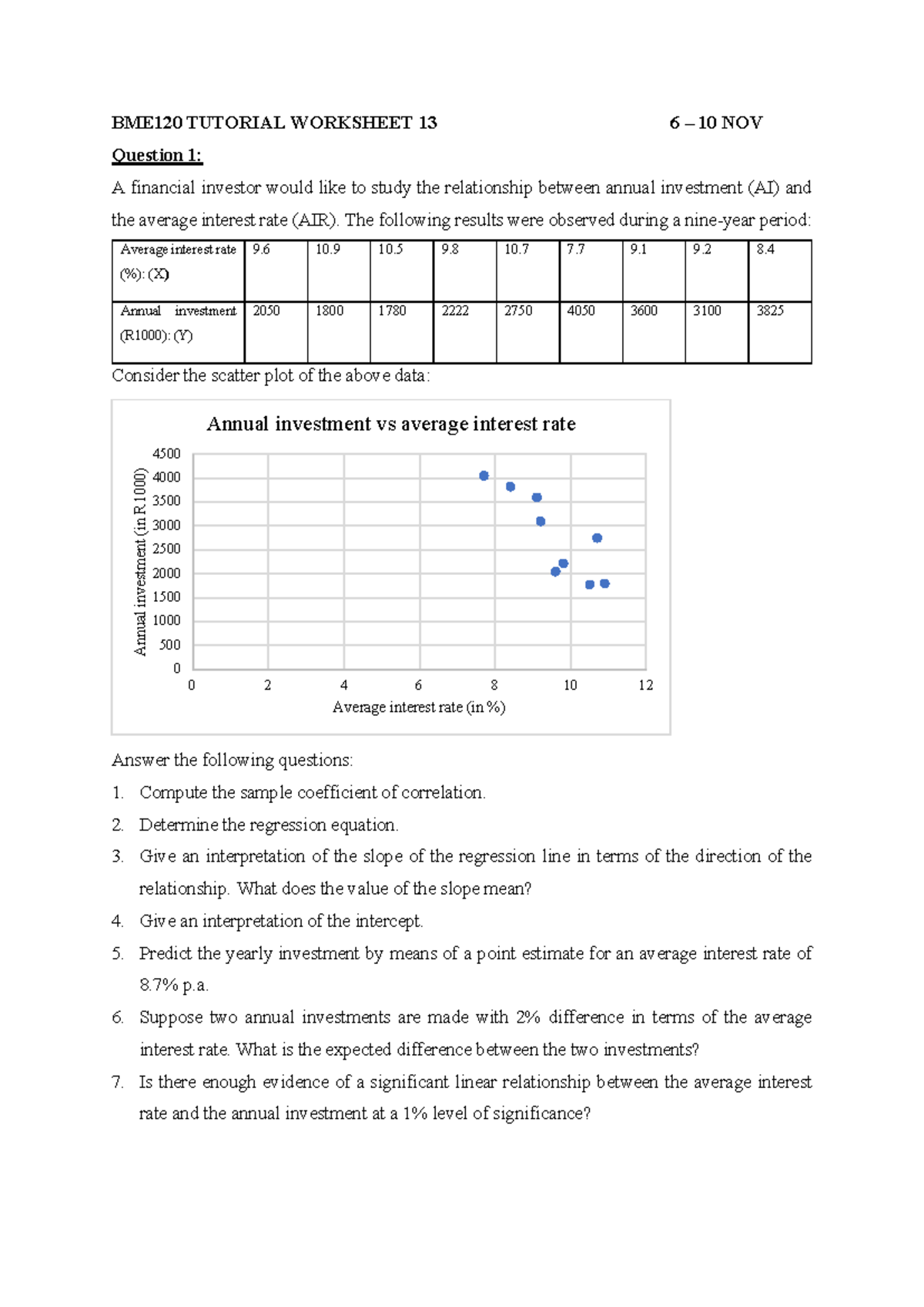 BME120 Tutorial Worksheet 13 - BME120 TUTORIAL WORKSHEET 13 6 – 10 NOV ...