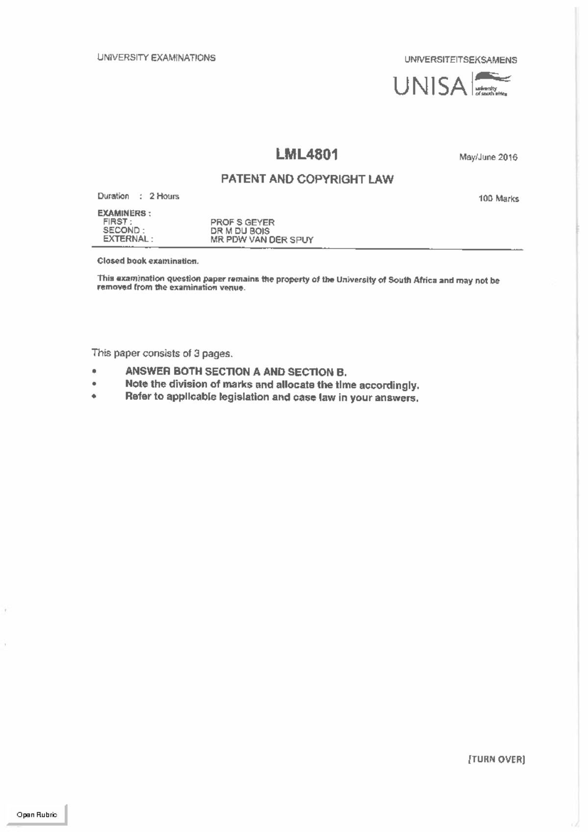 LML4801 Jun2016 E - lml 4801 june 2016 exam unisa llb - LLB 98680 ...