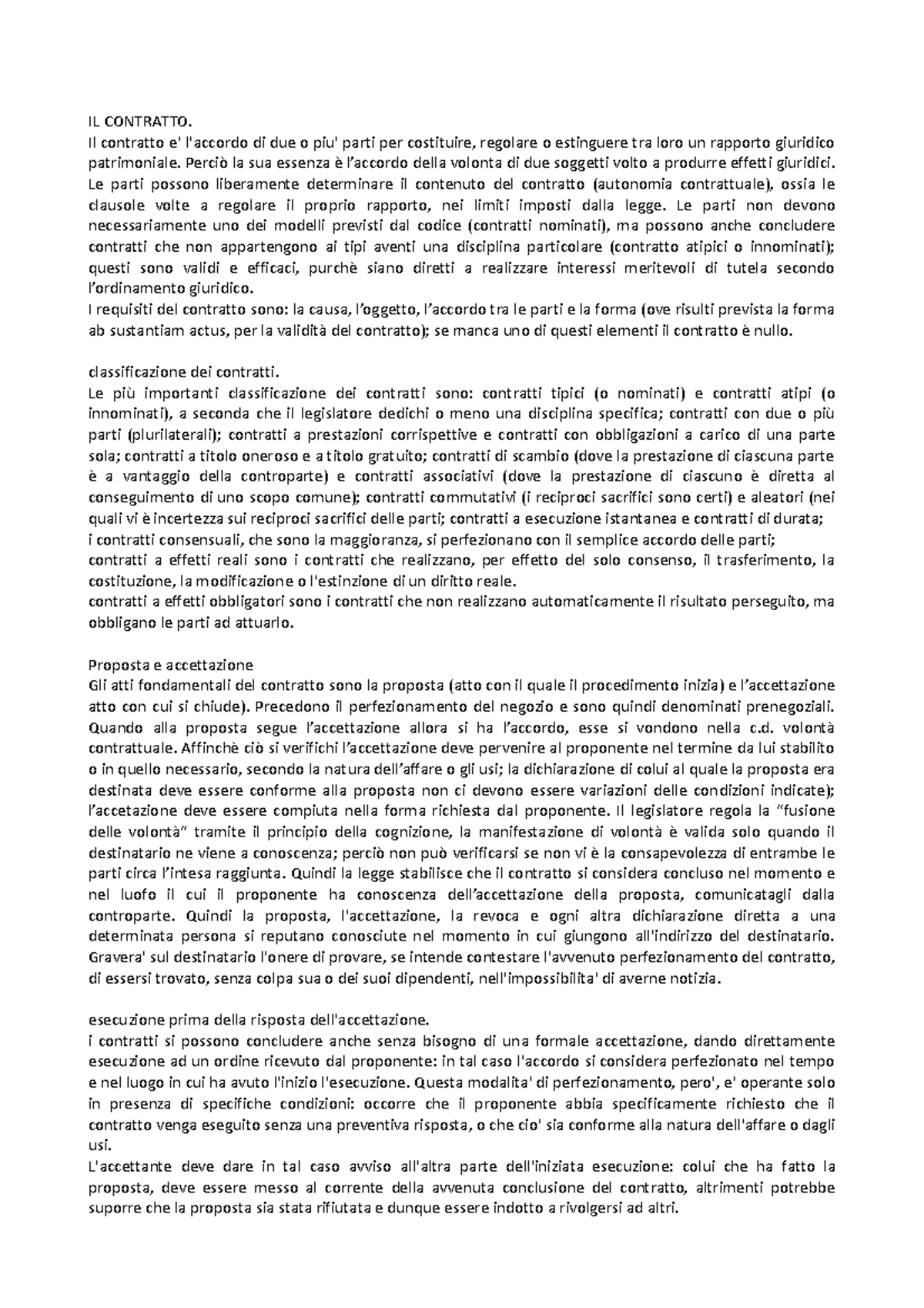 Il contratto - Riassunto Manuale di diritto privato - IL CONTRATTO. Il ...