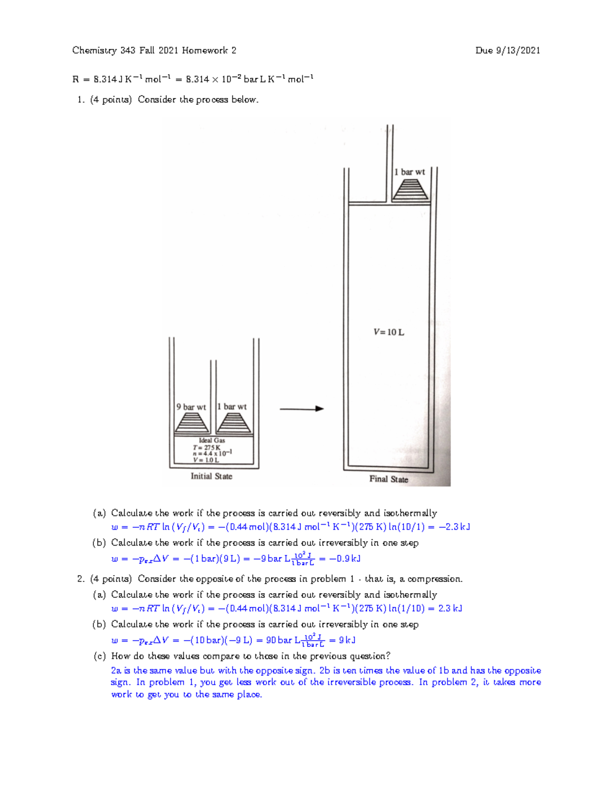 HW2 solution CHEM343 - Chemistry 343 Fall 2021 Homework 2 Due 9/13/ R ...
