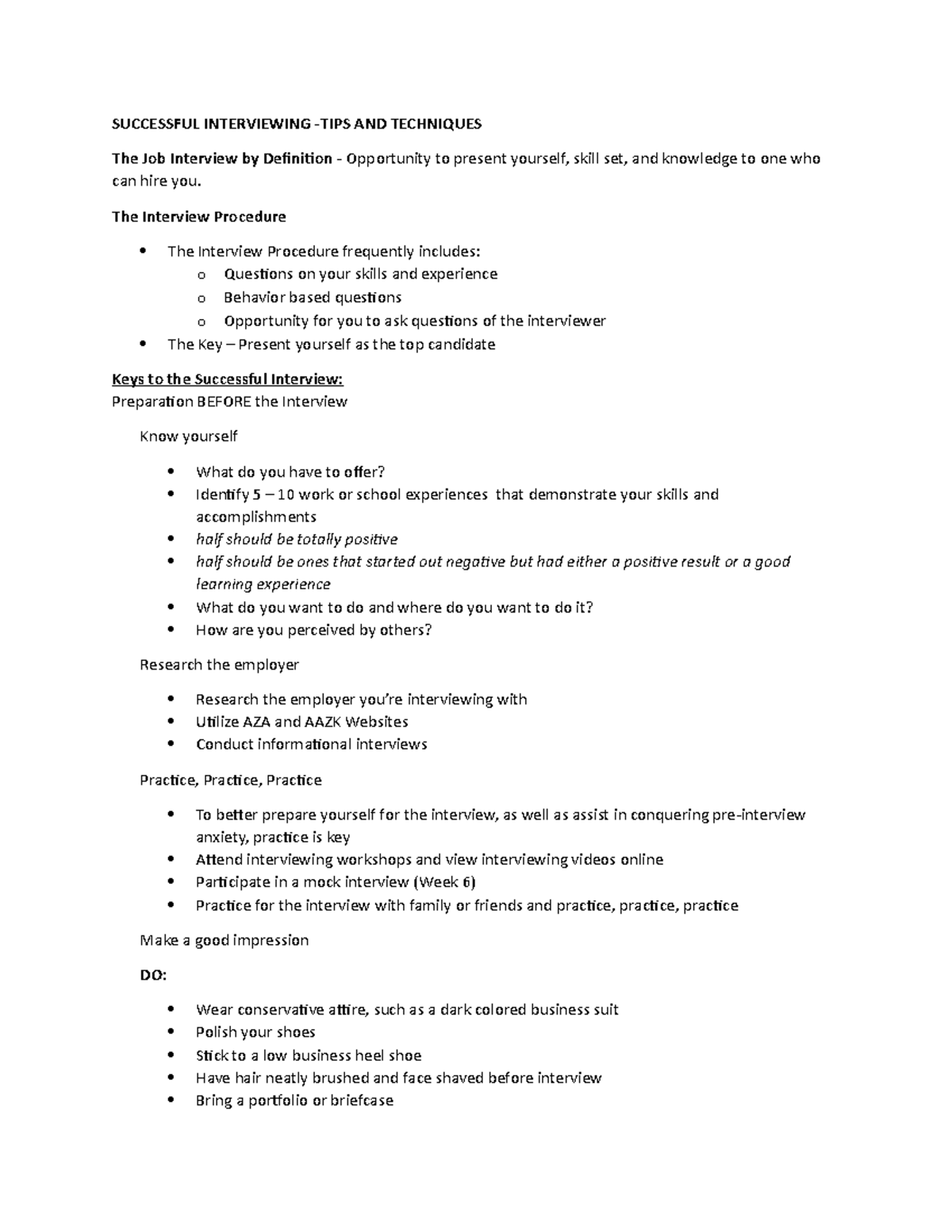 Successful Interviewing - SUCCESSFUL INTERVIEWING -TIPS AND TECHNIQUES The Job Interview by ...