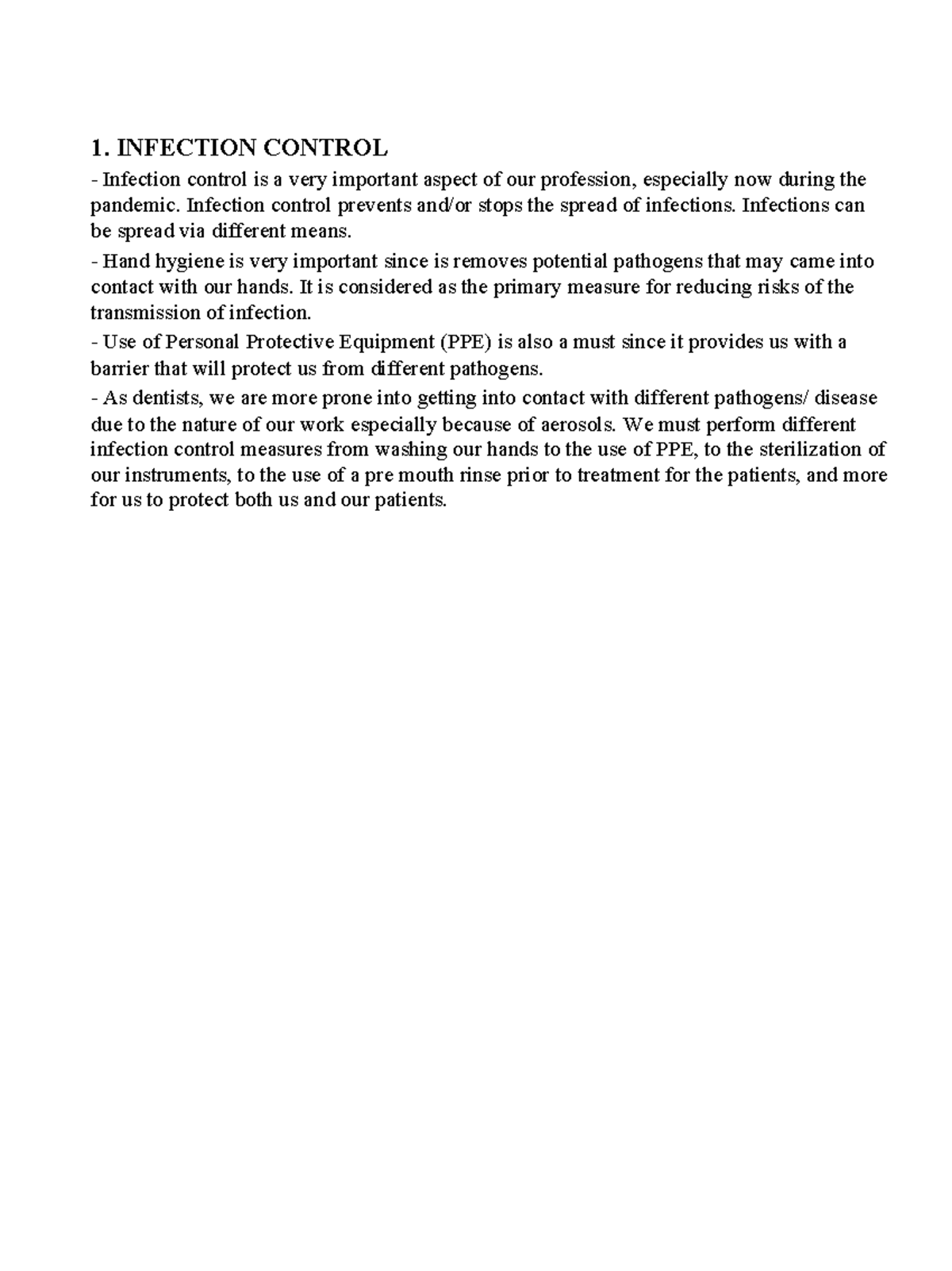 Infection control - 1. INFECTION CONTROL Infection control is a very ...