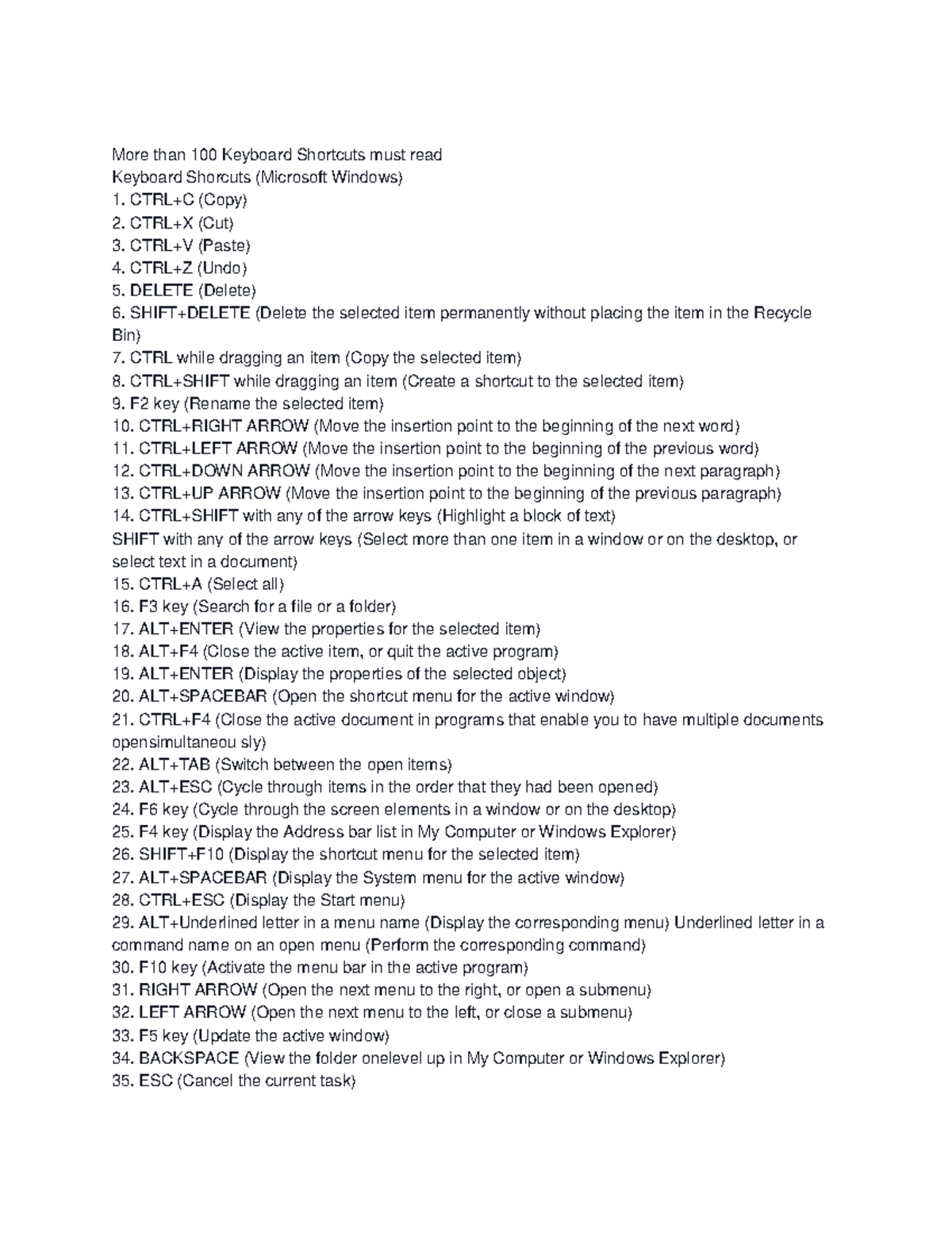 Compuer Short keys - it is for ppsc exam - More than 100 Keyboard ...