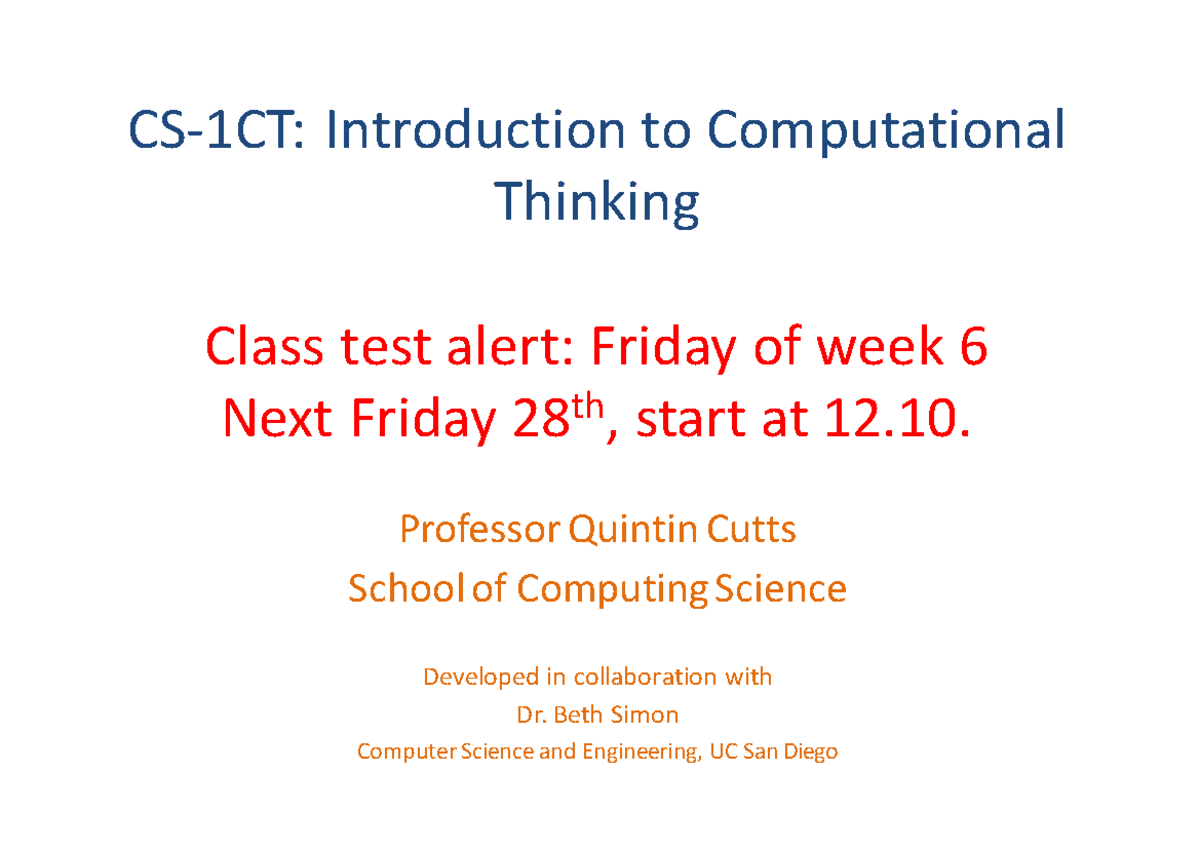 Lecture notes, lecture Week 5 - CS-1CT: Introduction to Computational ...