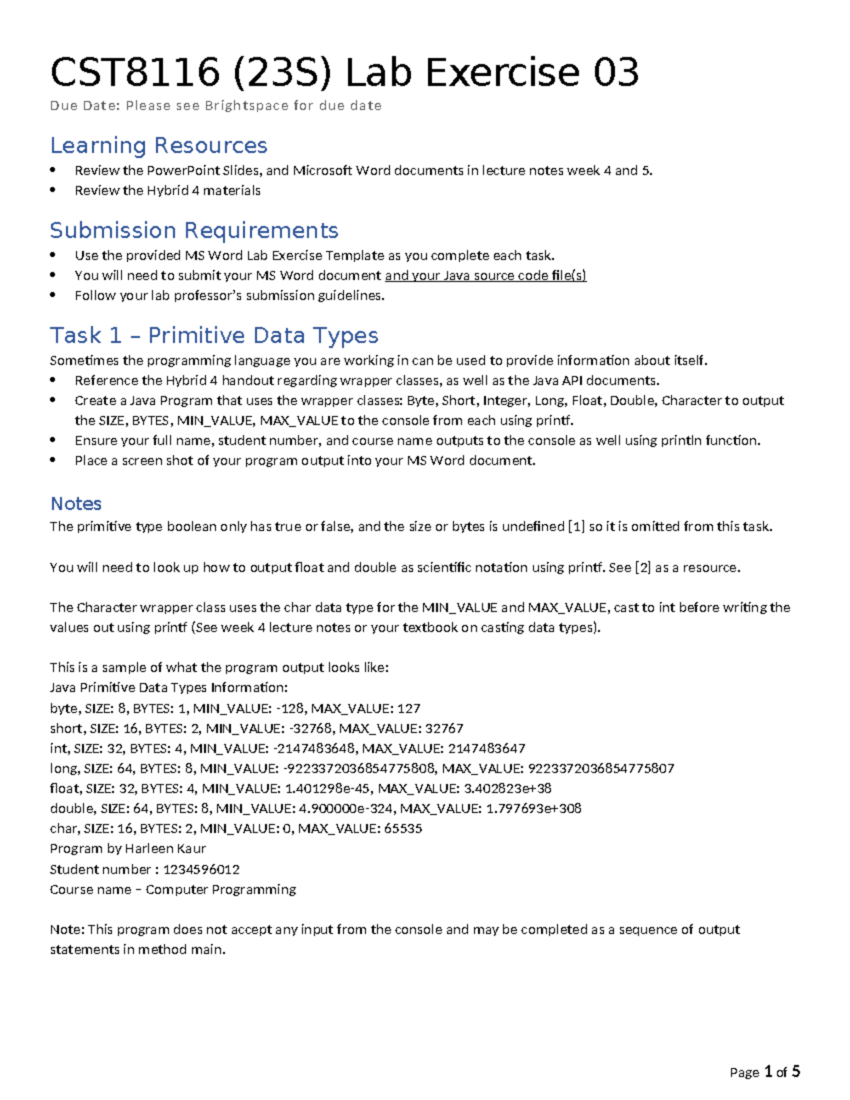 Lab Exercise 03 23s Cst8116 23s Lab Exercise 03 Due Date Please See Brightspace For Due