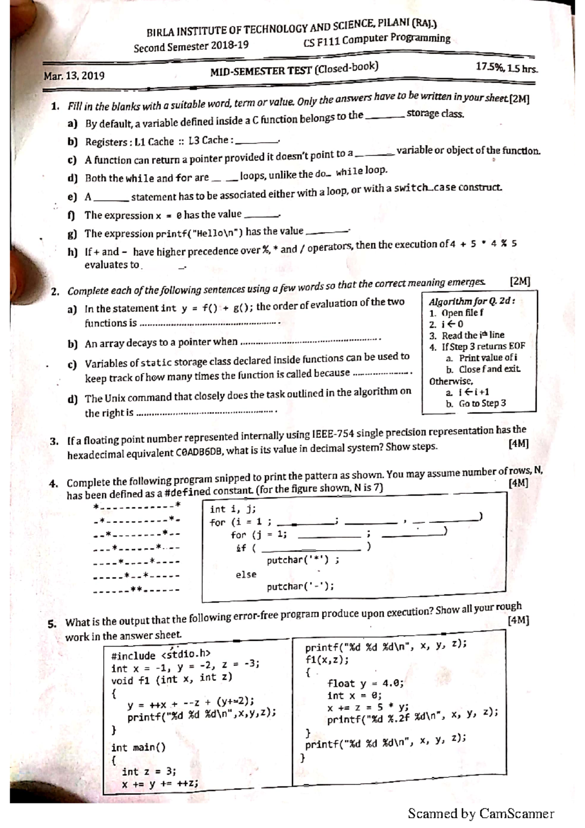 CP mid sem 2018-19 - CP mid sem - Computer Programming - BITS Pilani - StuDocu