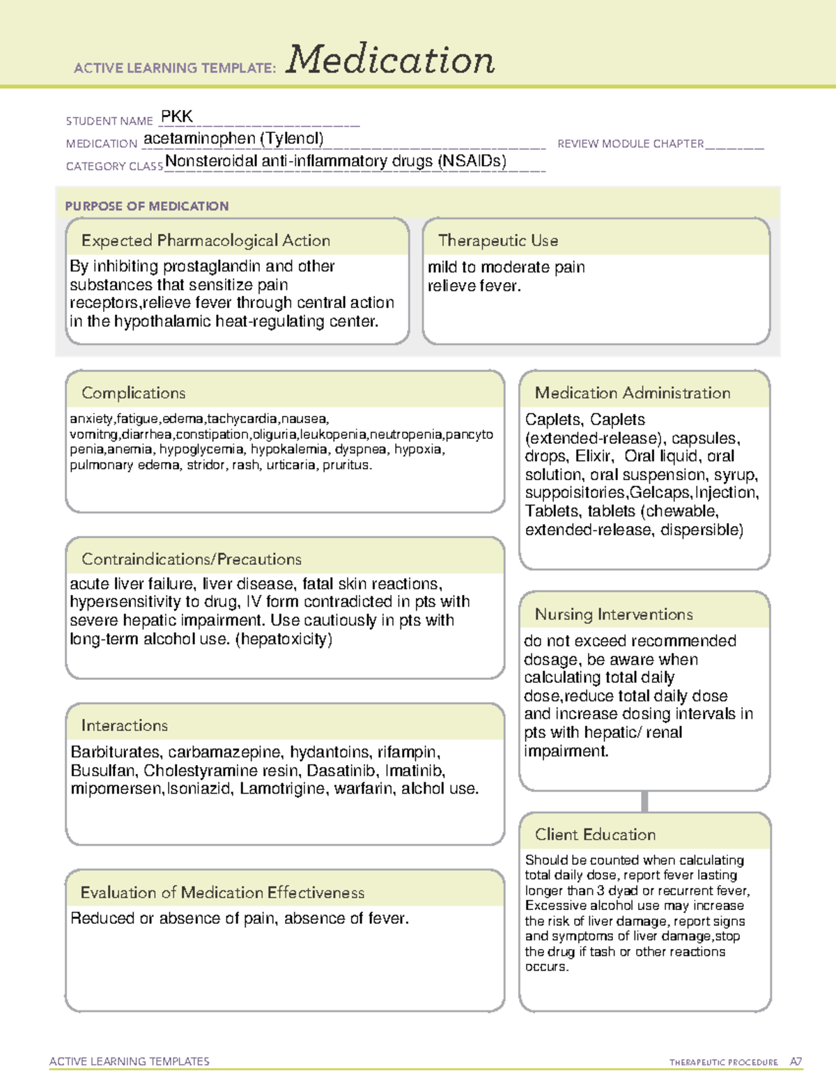 Acetaminophen (Tylenol) - ACTIVE LEARNING TEMPLATES THERAPEUTIC ...