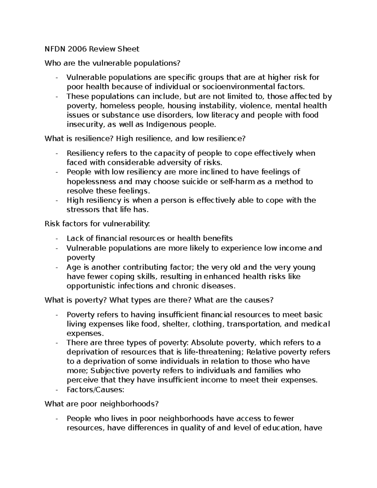 NFDN 2006 Study Guide and Review Sheet - NFDN 2006 Review Sheet Who are ...