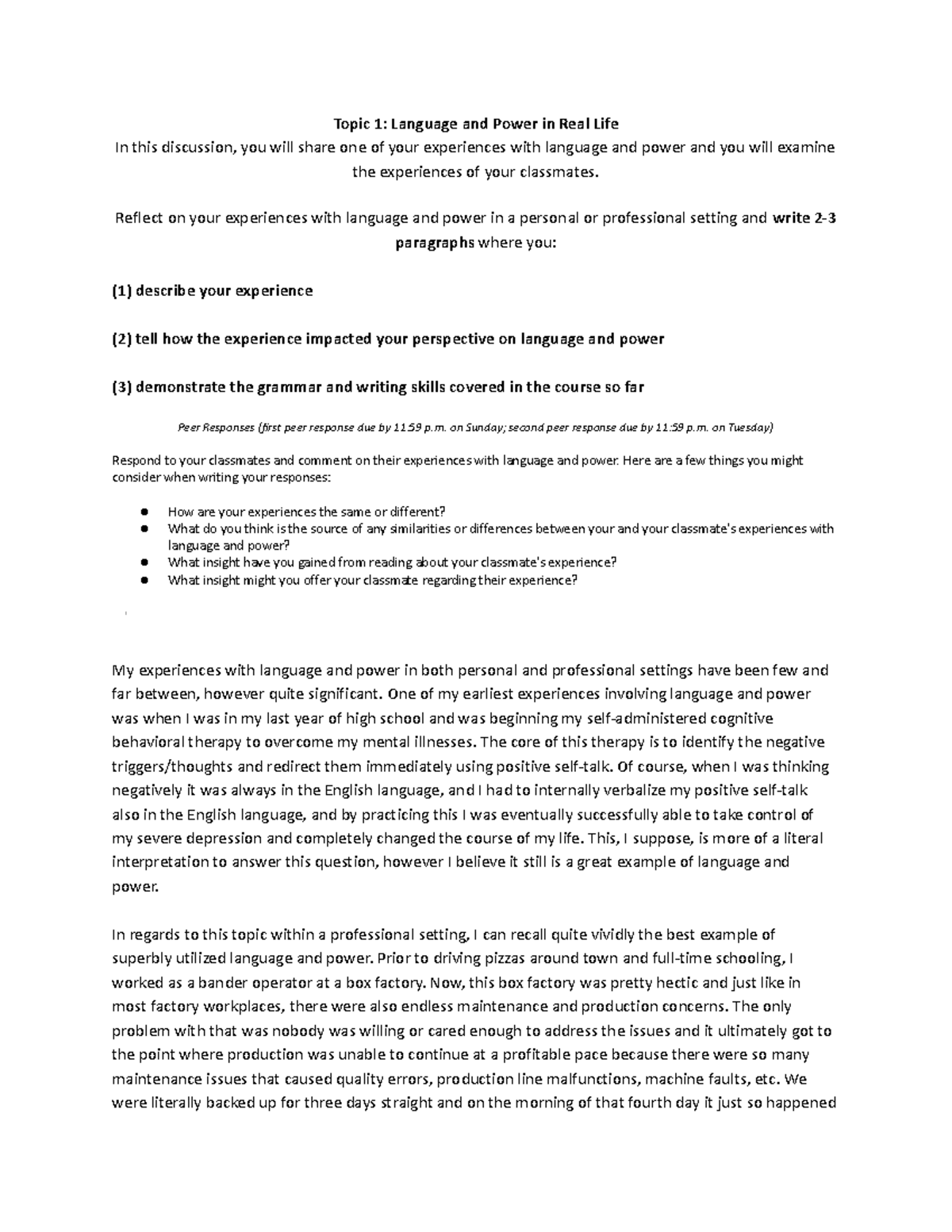 WRTG Wk2 Topic 1 Language and Power in Real Life - Topic 1: Language ...