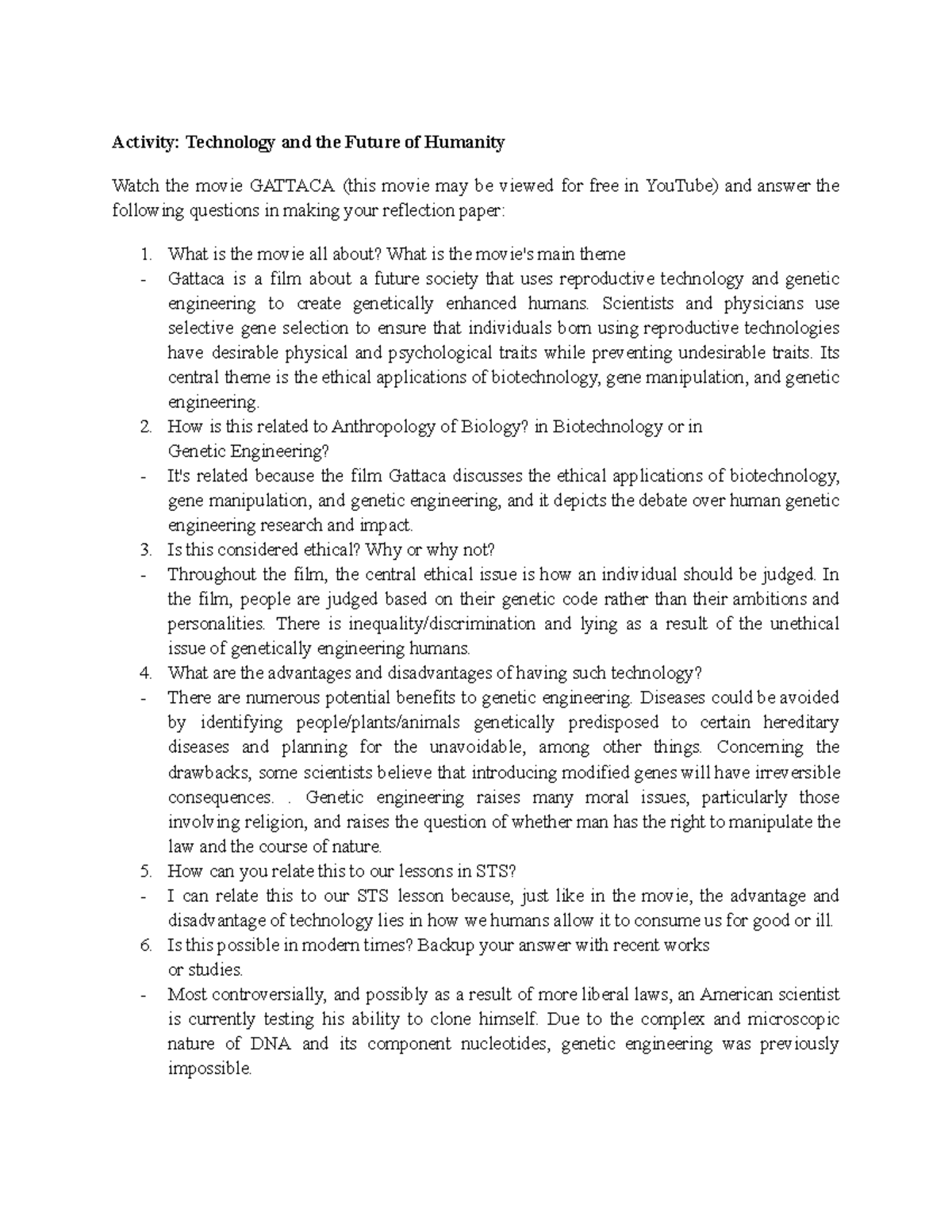 Activity Technology and the Future of Humanity - Scientists and ...