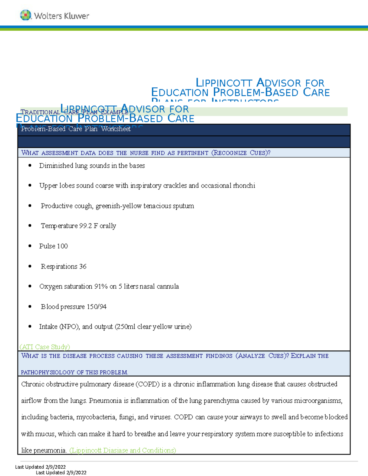 Care Plan - jhomework - TRADITIONAL CARE PLAN EXAMPLE Problem-Based ...