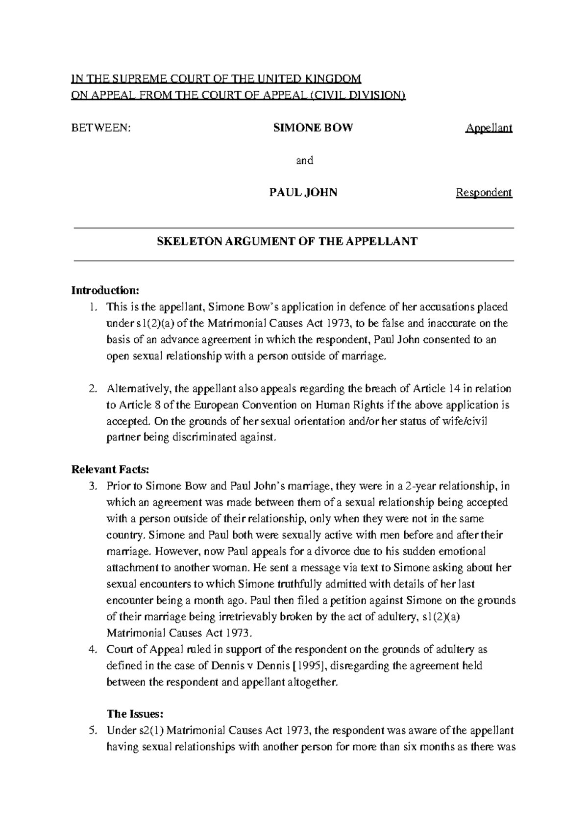 Mooting Skeleton Argument 2 IN THE SUPREME COURT OF THE UNITED