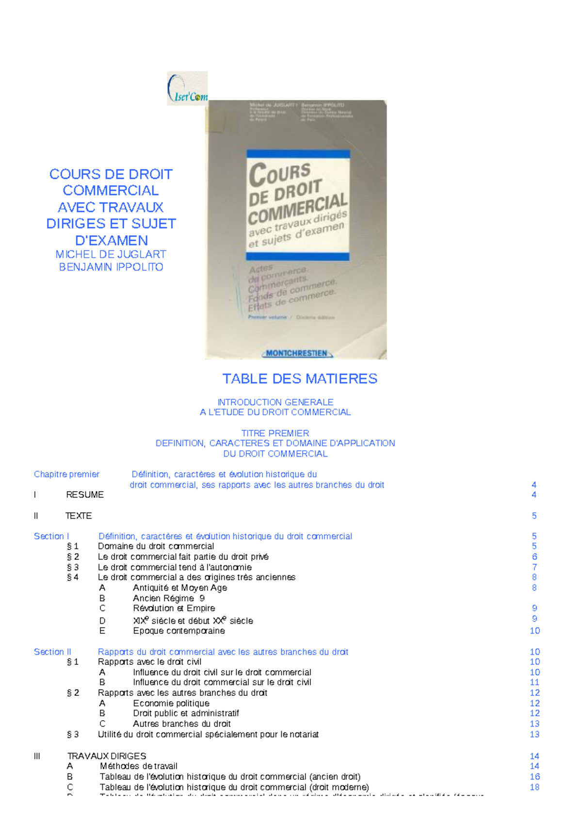 Cours de droit commercial avec travaux diriges et sujet d'examen table ...