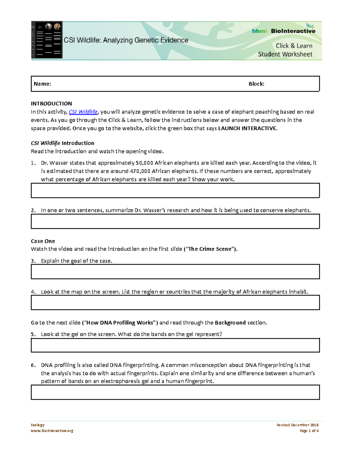 Owen Korbly - CSI Wildlife 23-24 - Name: Block: INTRODUCTION In this ...
