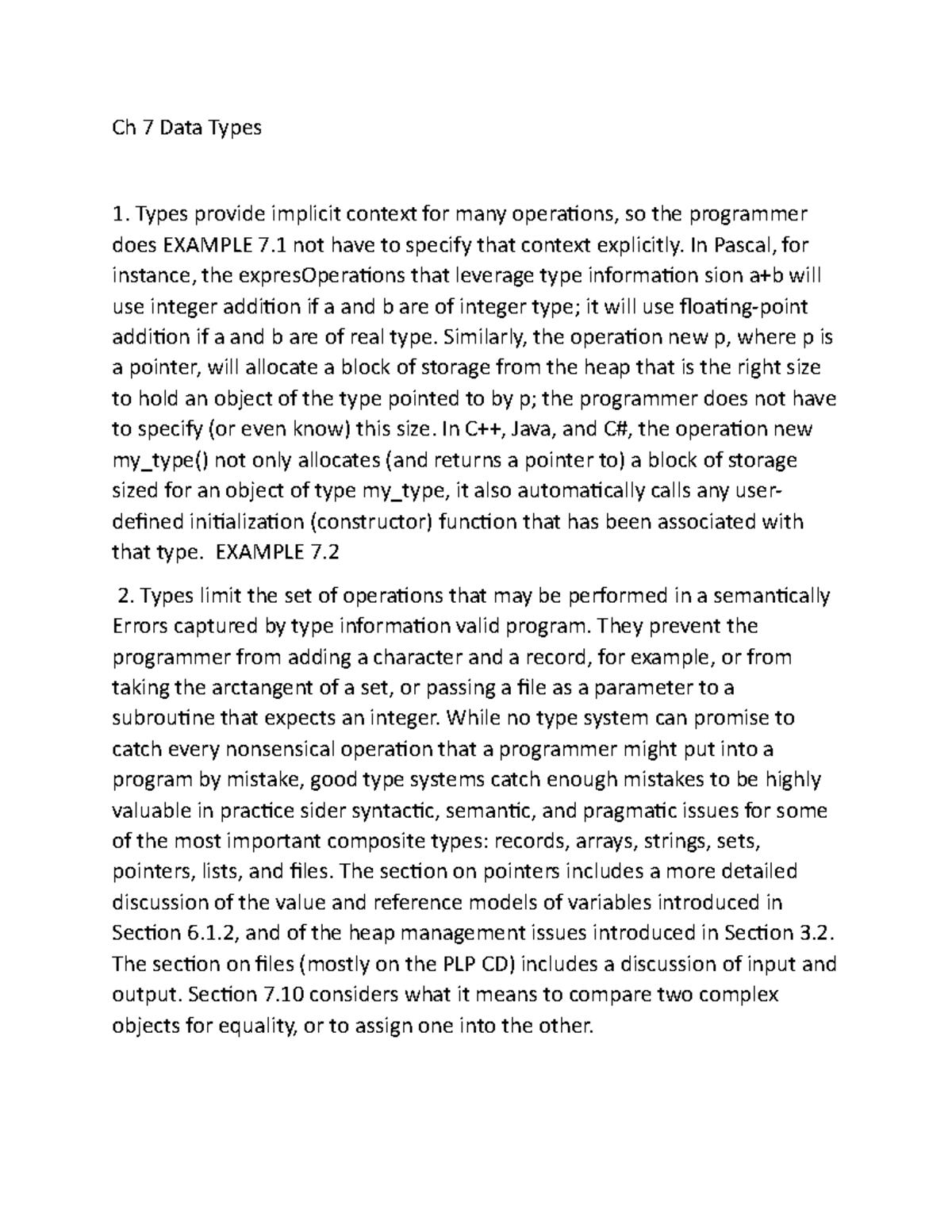 Ch7-7.1 theory part - Ch 7 Data Types Types provide implicit context ...
