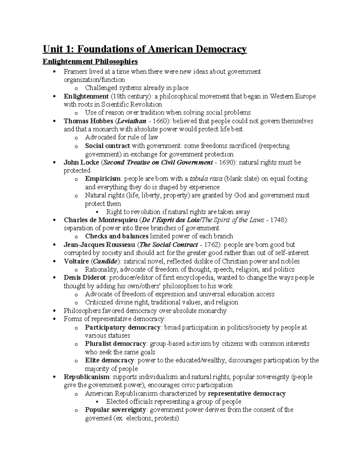 AP United States Government and Politics - Unit 1: Foundations of ...