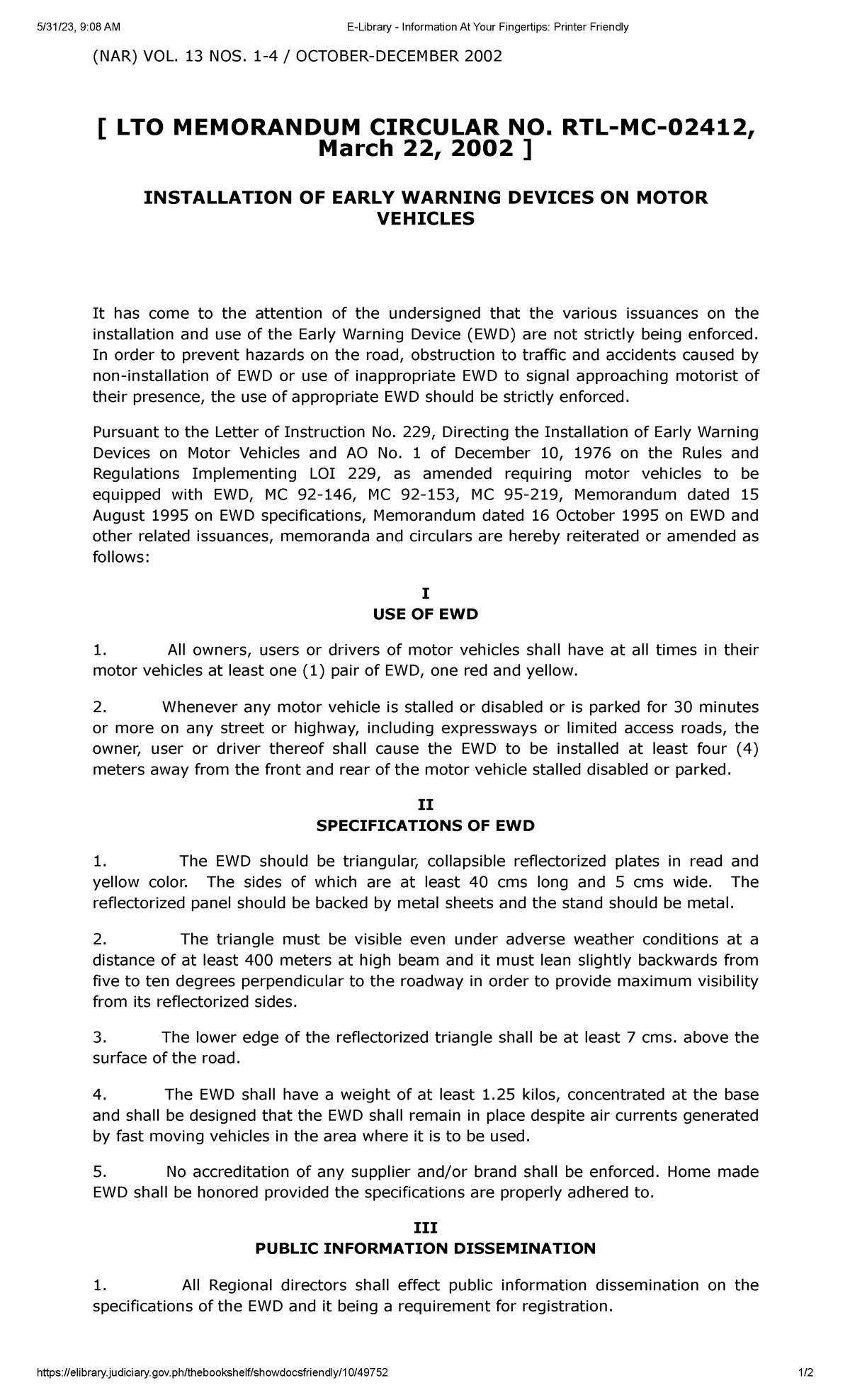 LTO Memo Circular No. RTL-MC-02412 - 5/31/23, 9:08 AM E-Library - Information At Your Fingertips ...