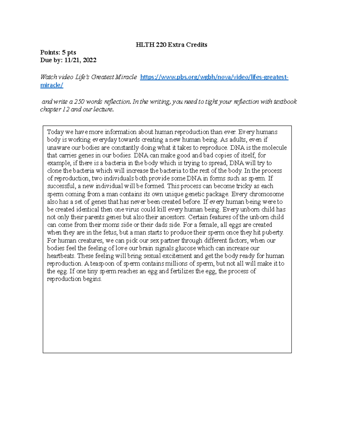 Extra credit - HLTH 220 Extra Credits Points: 5 pts Due by: 11/21, 2022 ...