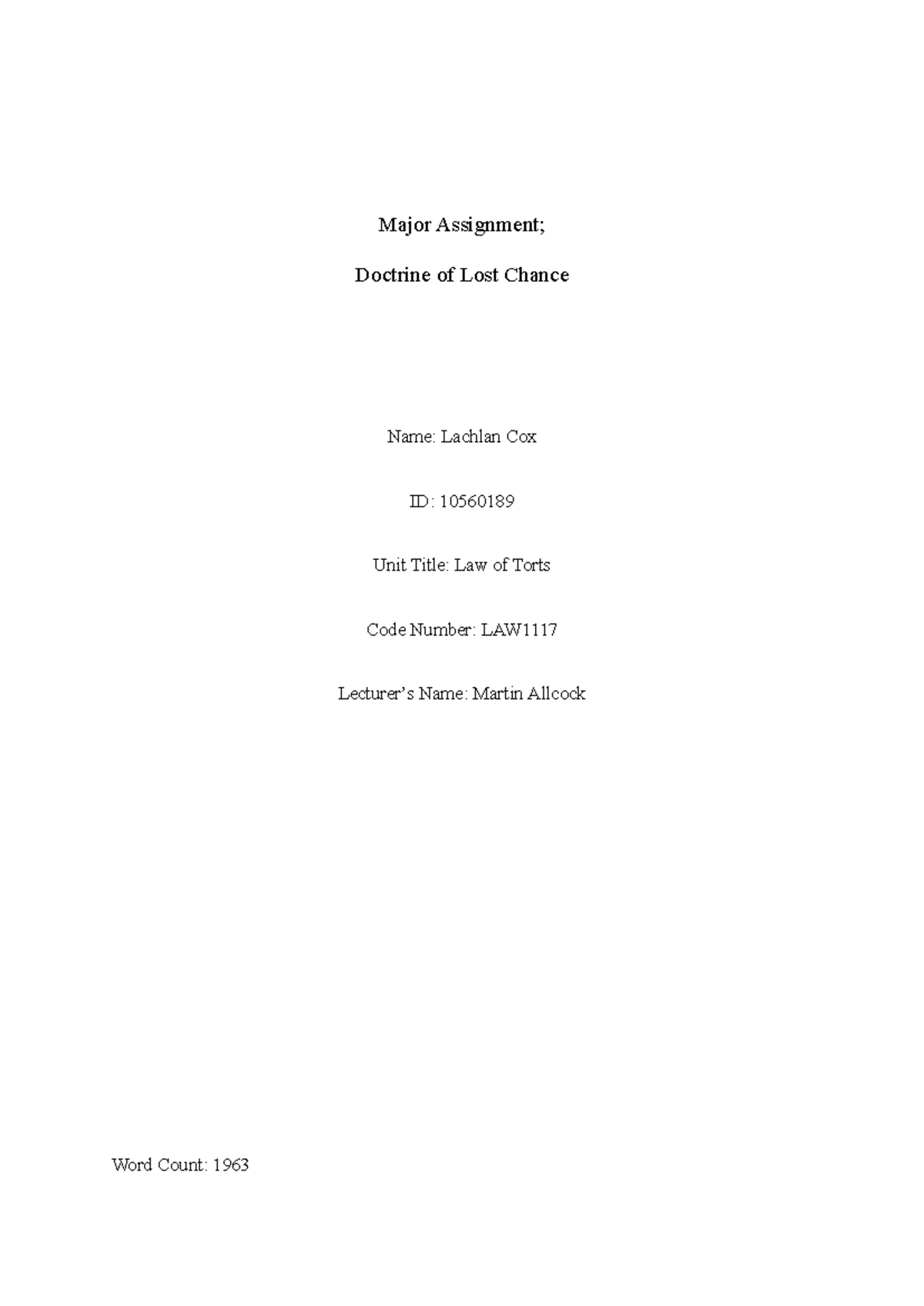 Major Assignment - Medical negligence - Major Assignment; Doctrine of ...