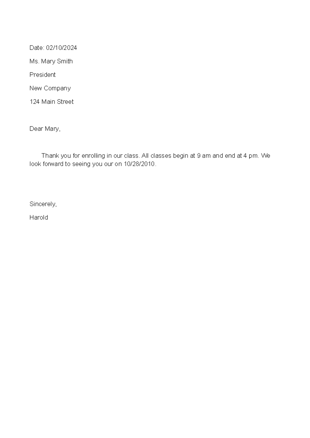 Sofapp activity 7 - Ms. Mary Smith President New Company 124 Main ...