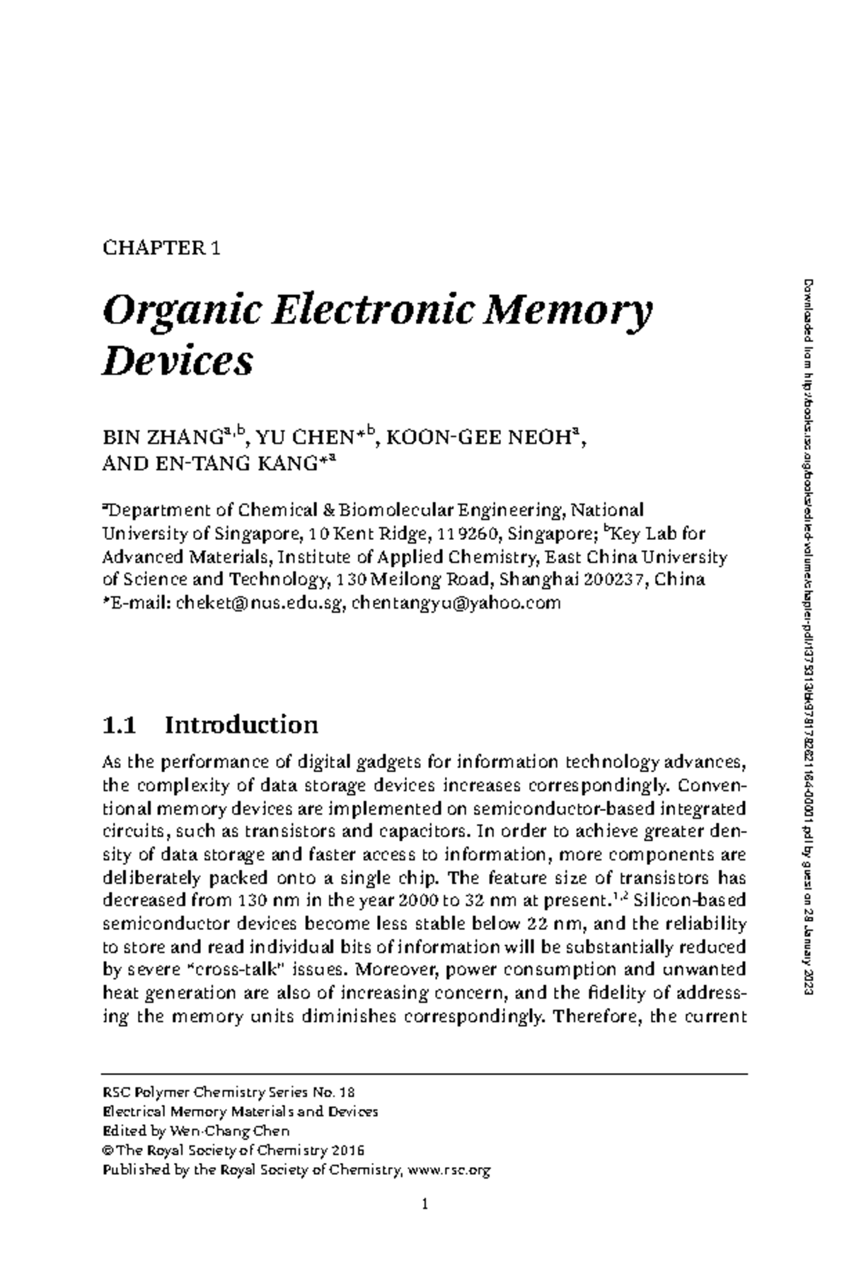 Organic Electronic Memory Devices - 1 CHAPTER 1 Organic Electronic ...