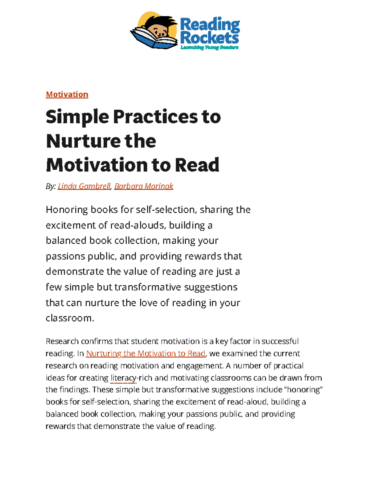 Simple Practices to Nurture the Motivation to Read Reading Rockets ...
