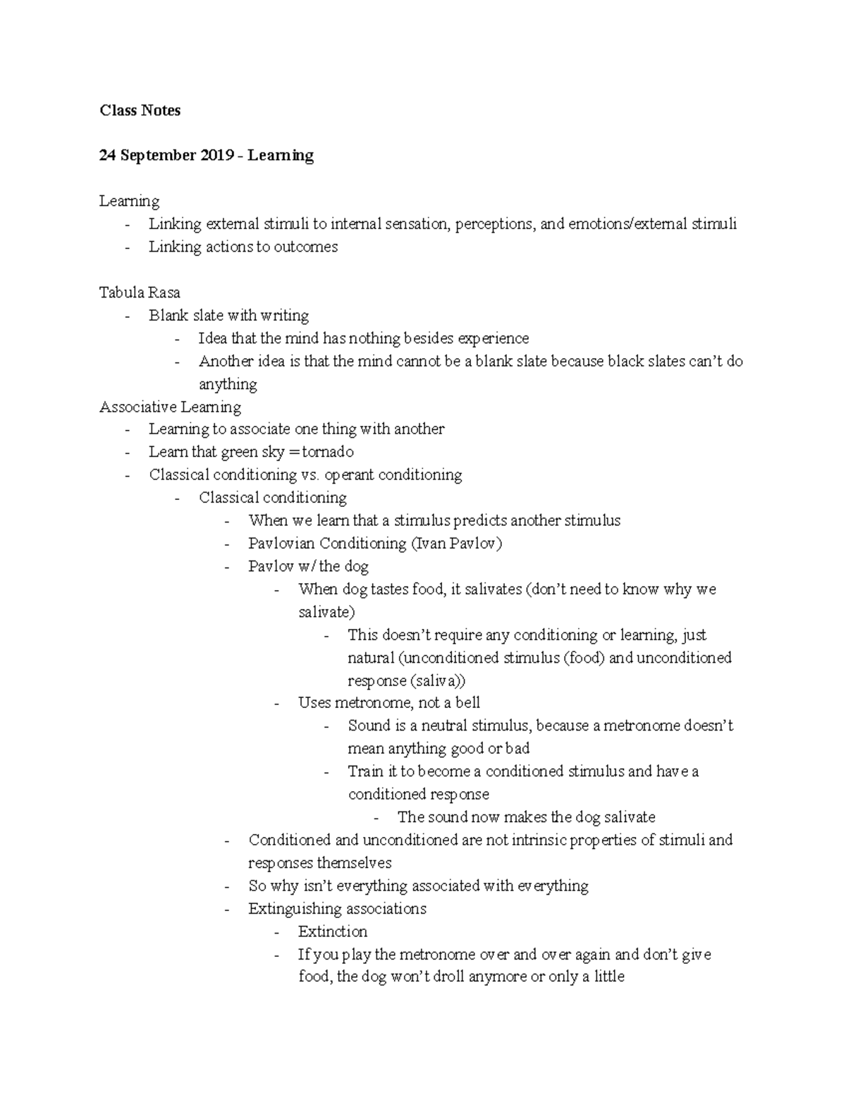 Class notes psych - Class Notes 24 September 2019 - Learning Learning ...