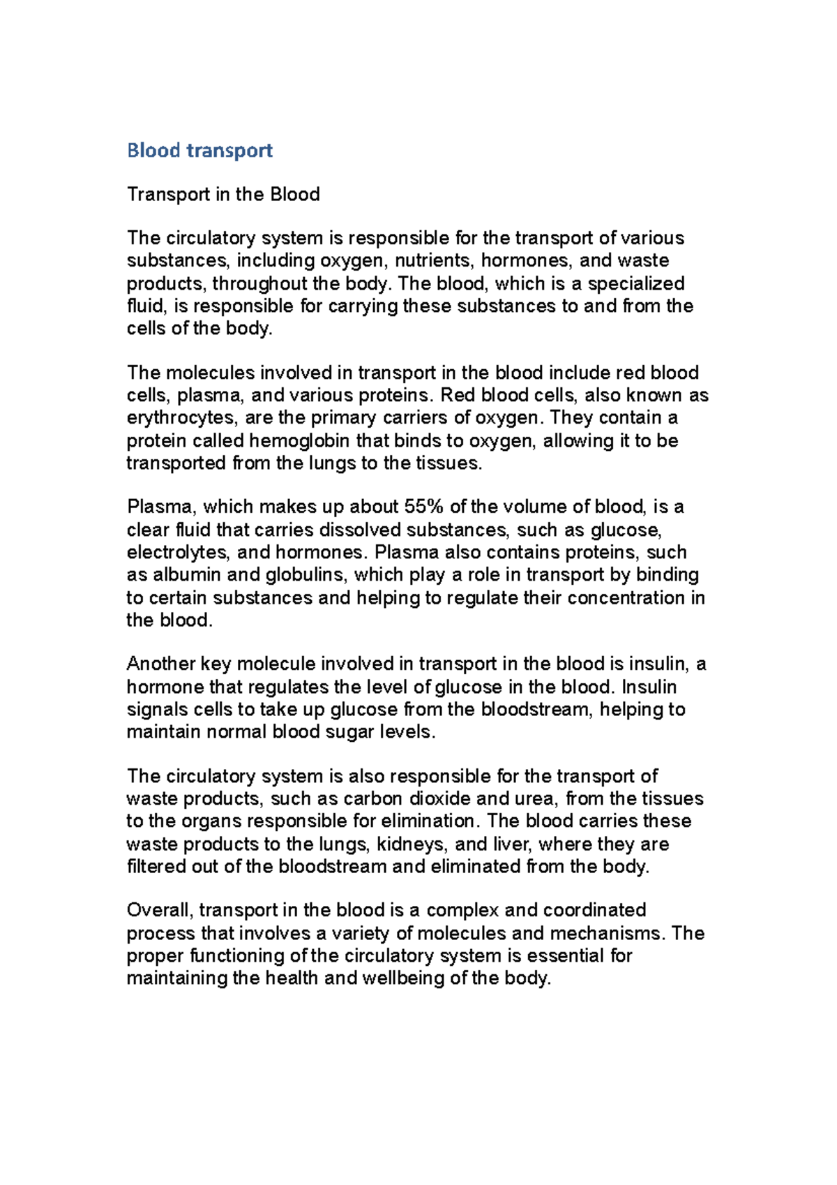 Blood transport - Blood transport Transport in the Blood The ...