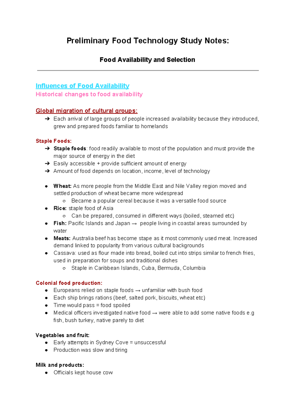 Food Tech Study Notes - Preliminary Food Technology Study Notes: Food ...