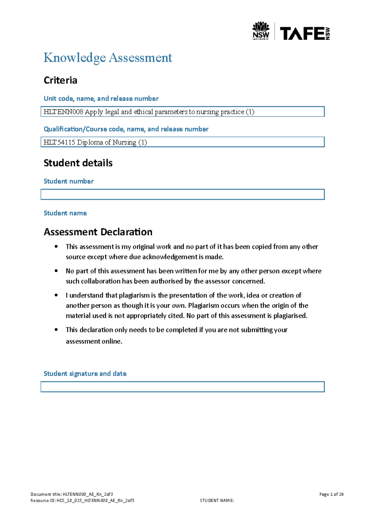 Hltenn 008 Knowledge assessment 2 SAQ (2) copy - Knowledge Assessment ...