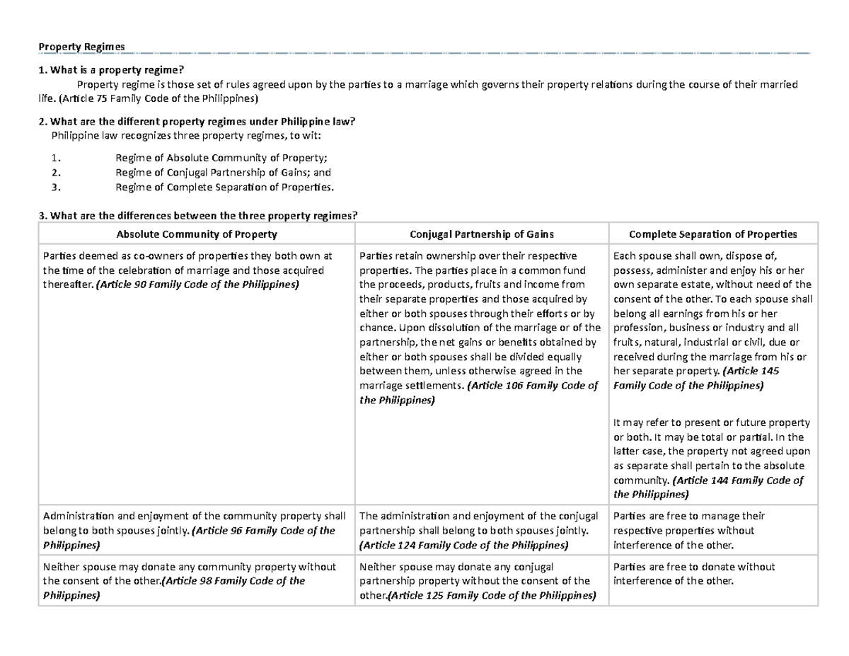 177688070 Property Regimes Property Regimes 1 What Is A Property