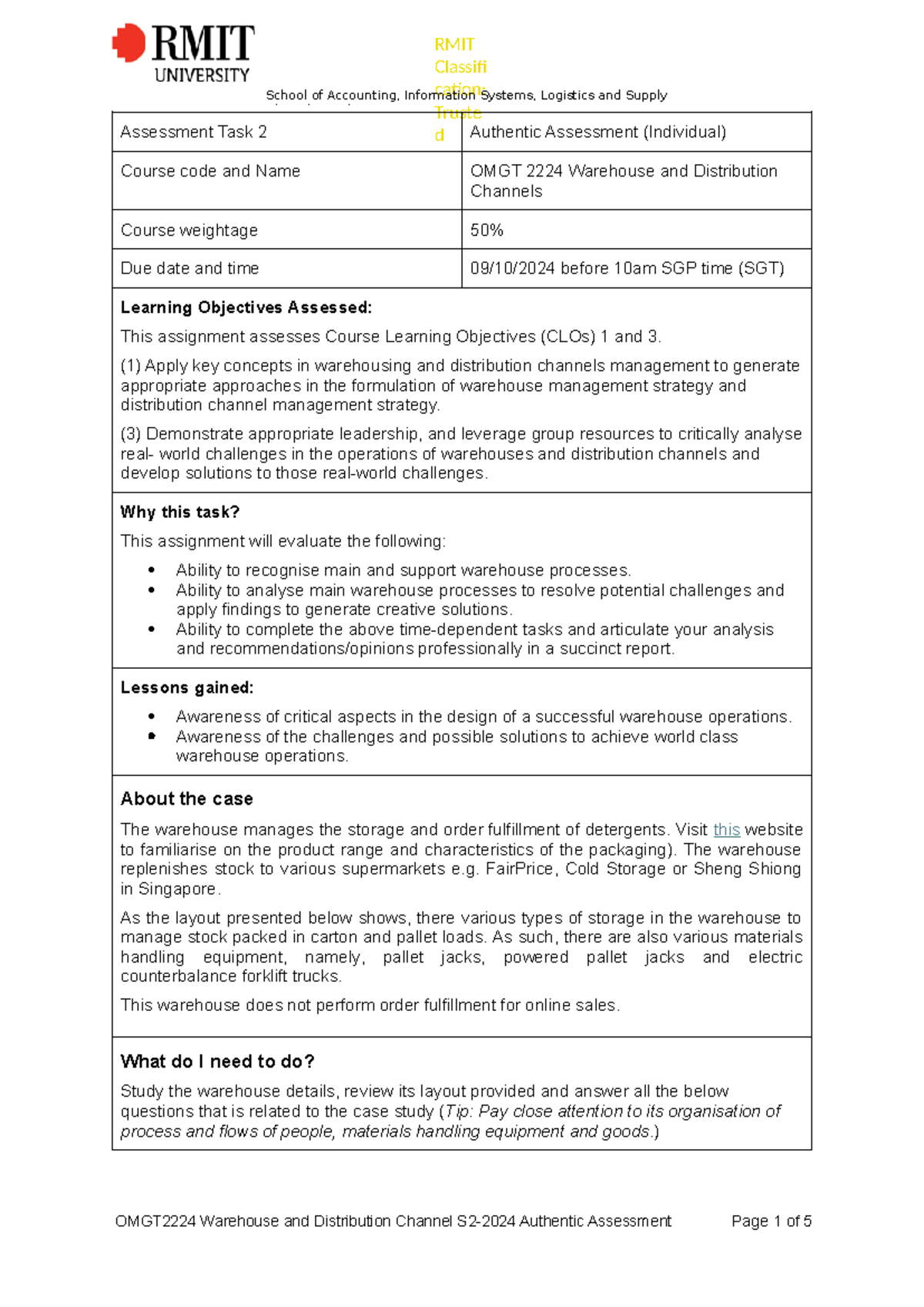 2024s2 Omgt2224 Authentic Assessment Details Classifi Cation Truste D School Of Accounting