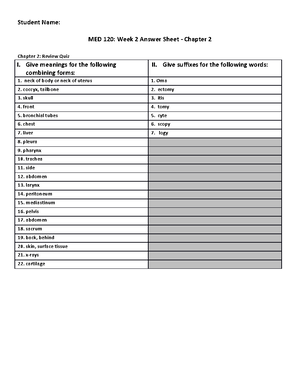 Chapter 3 Answer Sheet - Student Name: MED 120: Week 3 Answer Sheet ...