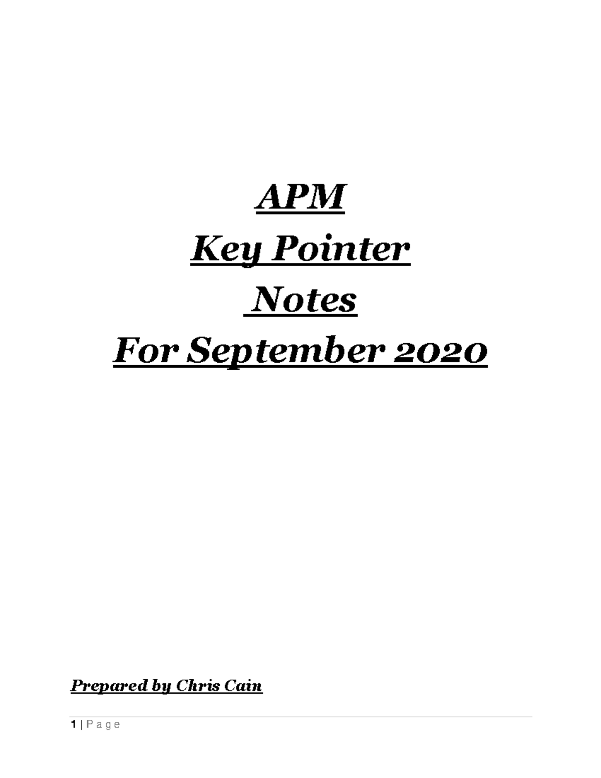 APM Rev Notes S2020 Chris Cain - APM Key Pointer Notes For September ...