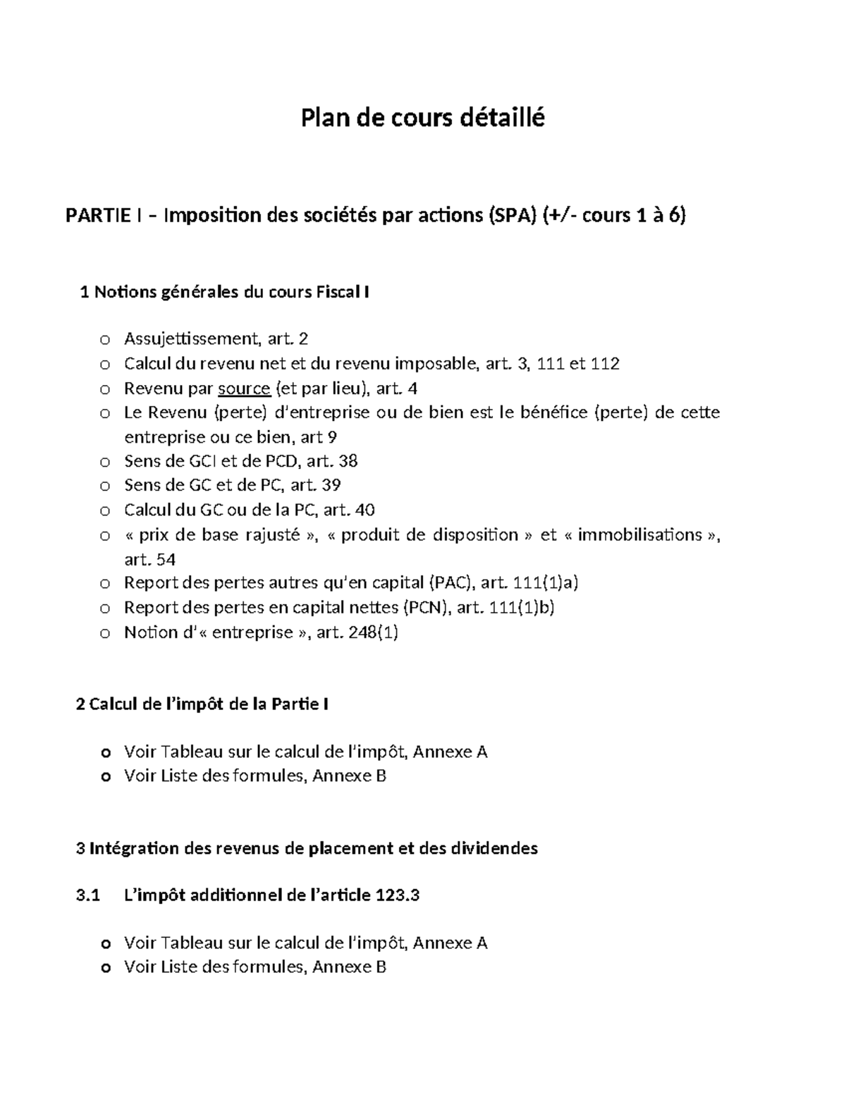 Plan de cours détaillé + annexes A 2024 - Plan de cours détaillé PARTIE ...