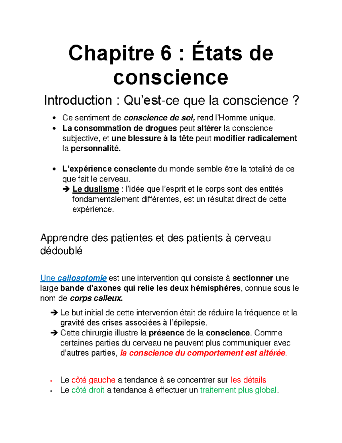 Chapitre 6 PSY1501 resume - Chapitre 6 : États de conscience Introduction : Qu’est-ce que la ...